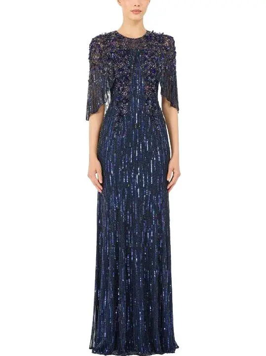 Jenny Packham Astra Sequin-embellished Maxi Gown - Blueberry