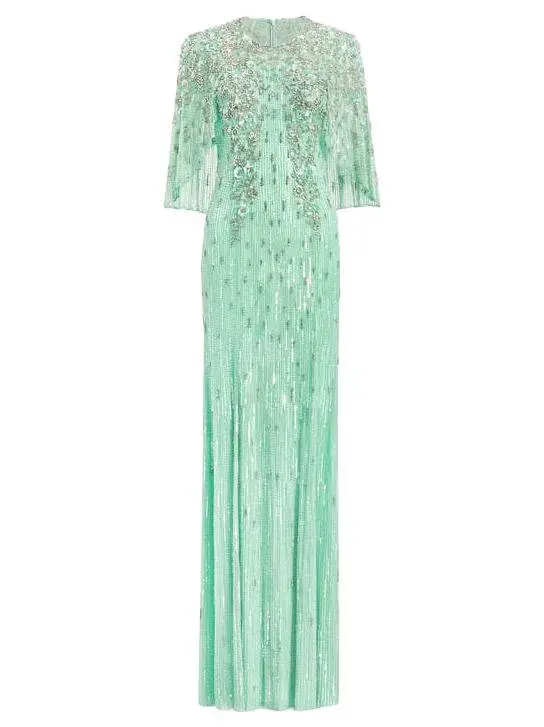 Jenny Packham Astra Sequin-embellished Maxi Gown - Mint