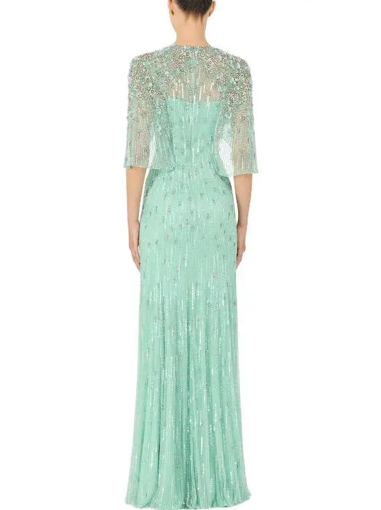 Jenny Packham Astra Sequin-embellished Maxi Gown - Mint