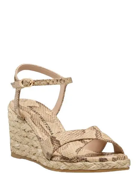 STUART WEITZMAN Dayna Ankle Strap Wedge Sandal - Adobe/natural