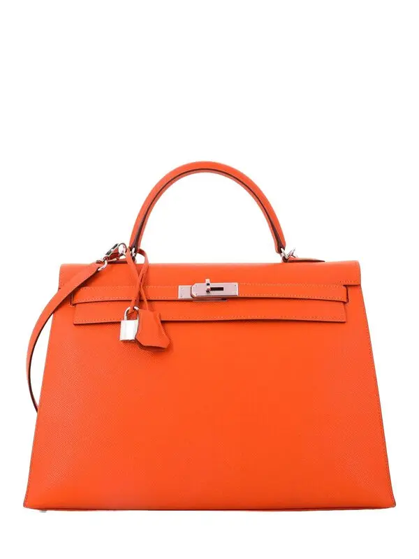 Hermès Kelly Handbag Orange Epsom With Palladium Hardware 35 - Feu