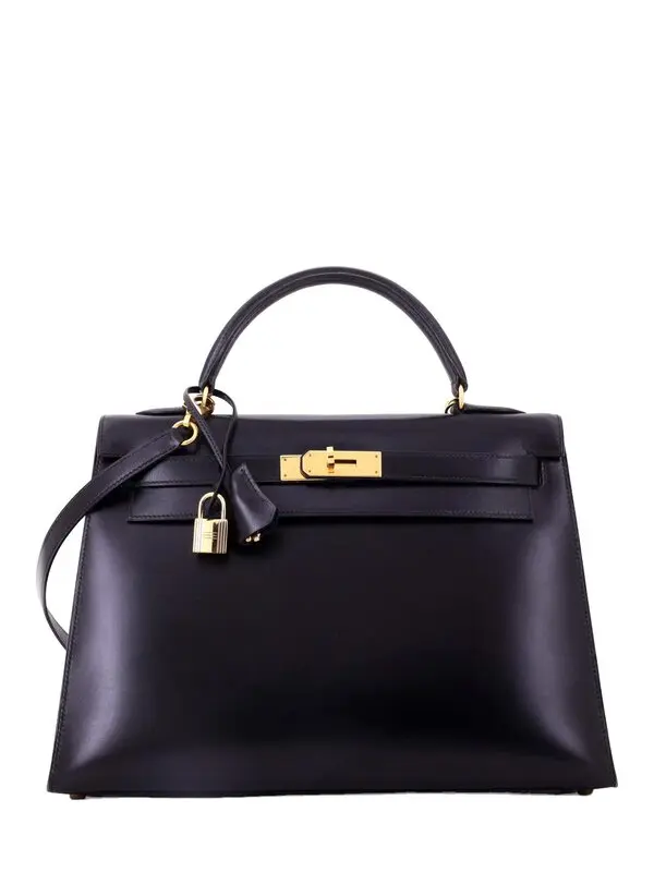 Hermès Kelly Handbag Black Box Calf With Gold Hardware 32 - Noir