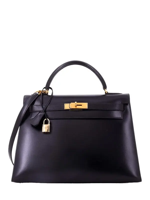 Hermès Kelly Handbag Black Box Calf With Gold Hardware 32 - Noir