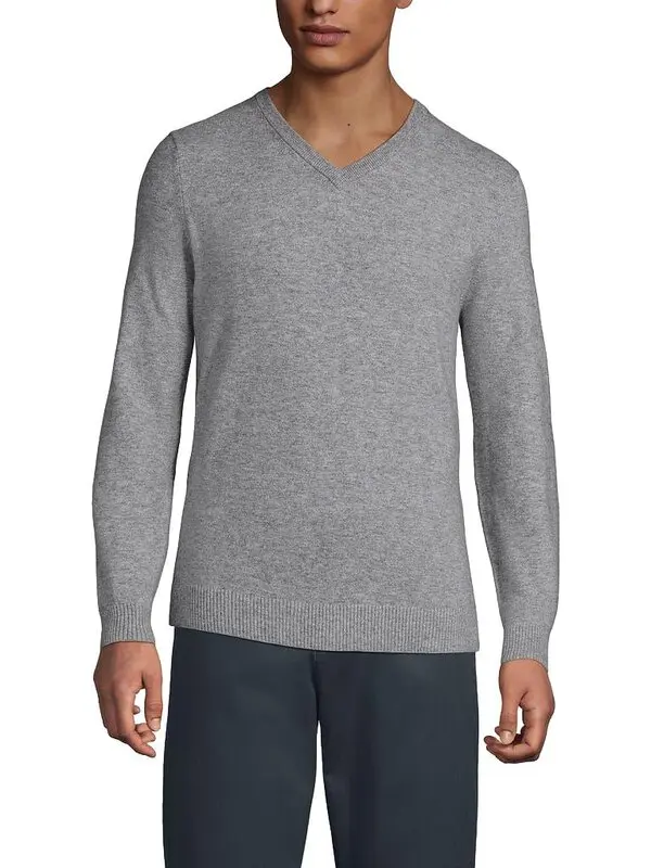 LANDS' END V-neck Cashtouch Sweater - Gray Heather