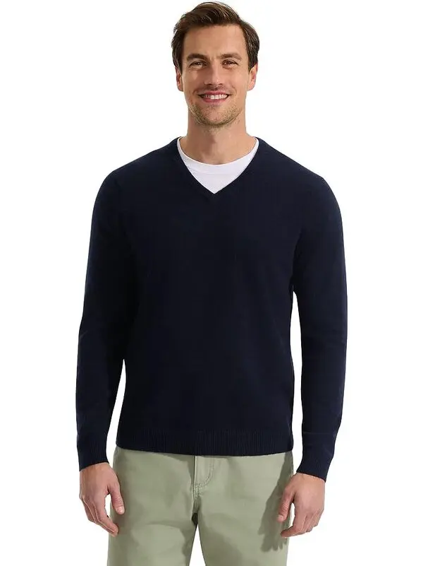 LANDS' END V-neck Cashtouch Sweater - Navy Heather