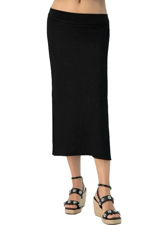 IVONNE Midi Knit Skirt With Slits - Black