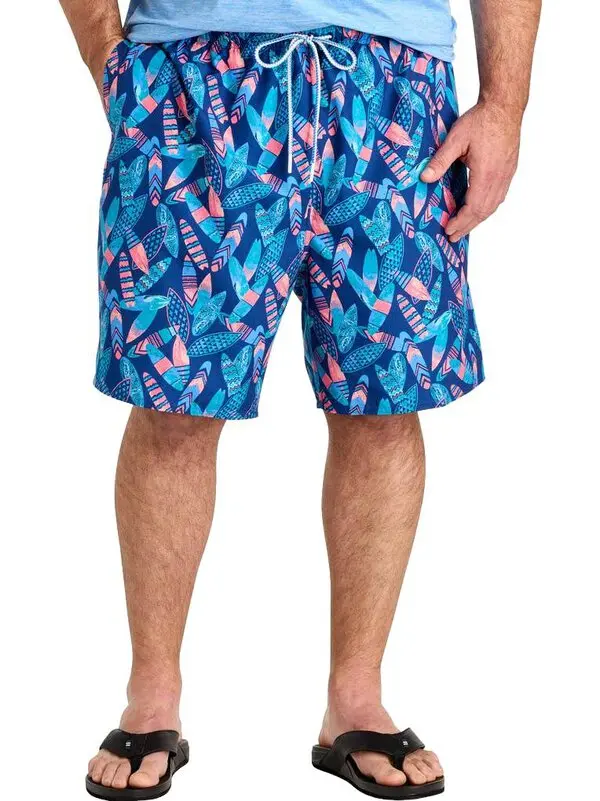 HARBOR BAY BY DXL Big & Tall Printed Swim Trunks - Blue Multi