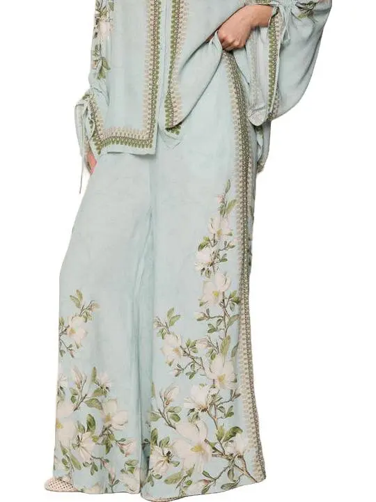 RAISHMA Hilda Floral Print Wide-leg Trousers - Blue