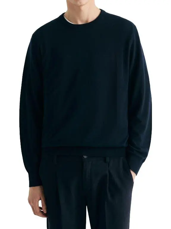 SCALPERS Merino Wool Regular Fit Sweater - Navy
