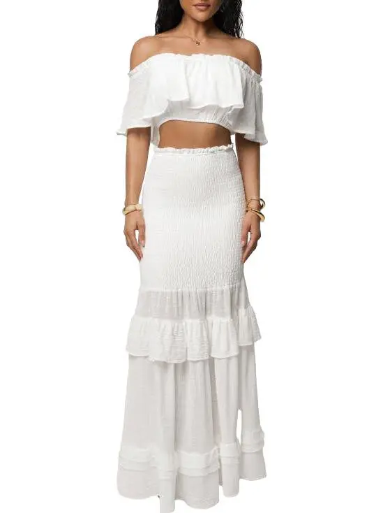 JLUXLABEL Ruffled Cotton Skirt Set - White