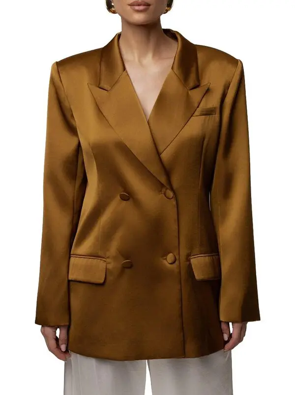 JLUXLABEL Lara Oversize Satin Blazer - Bronze