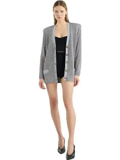 DODIEE Stevie Sequin Jacquard Cardigan - Grey