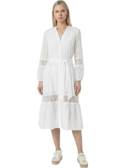 AREA STARS Eyelet Border Long Sleeve Dress - White