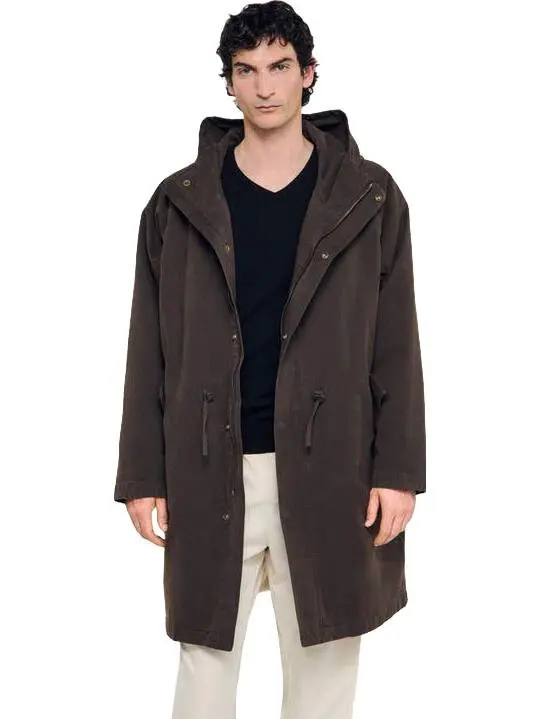 Sandro Oversized Cotton And Wool Parka - Dark Taupe