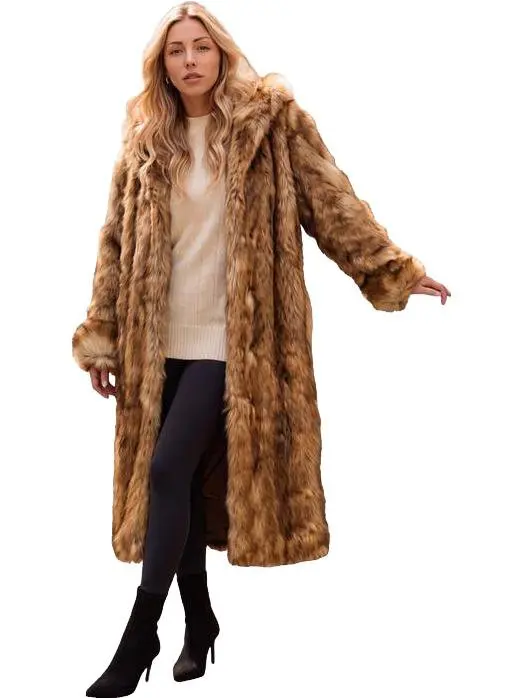 Roaman's Hooded Faux Fur Long Coat - Fox