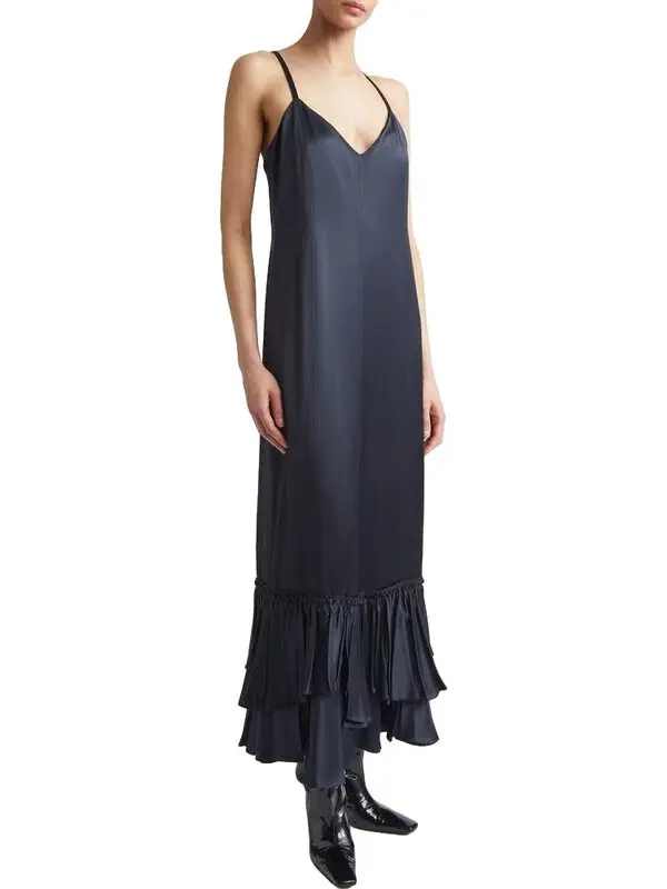 JIL SANDER Layered Ruffle Hem Maxi Dress - Black