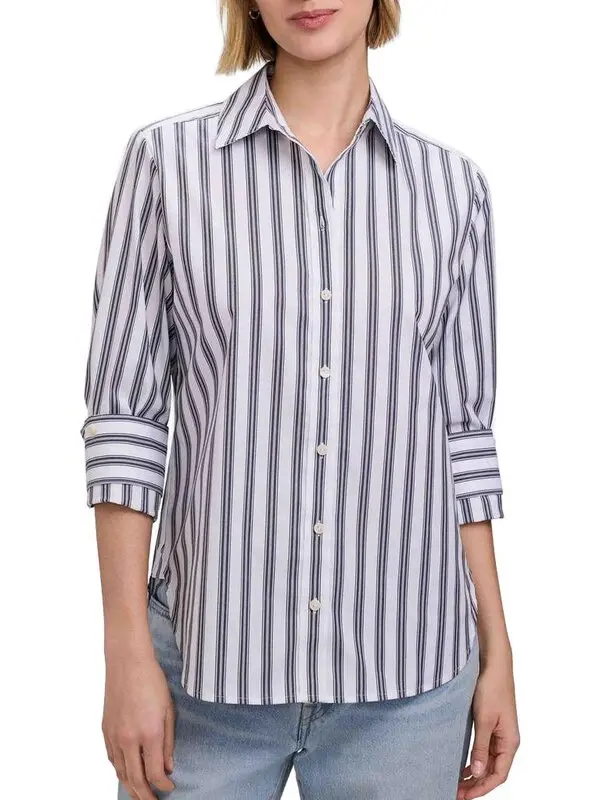 Foxcroft Cotton Blend Striped Button-up Shirt - Black/white