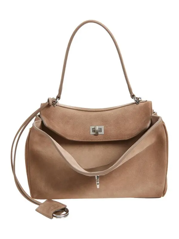 Balenciaga Rodeo Waxed Suede Top Handle Bag - Sesame