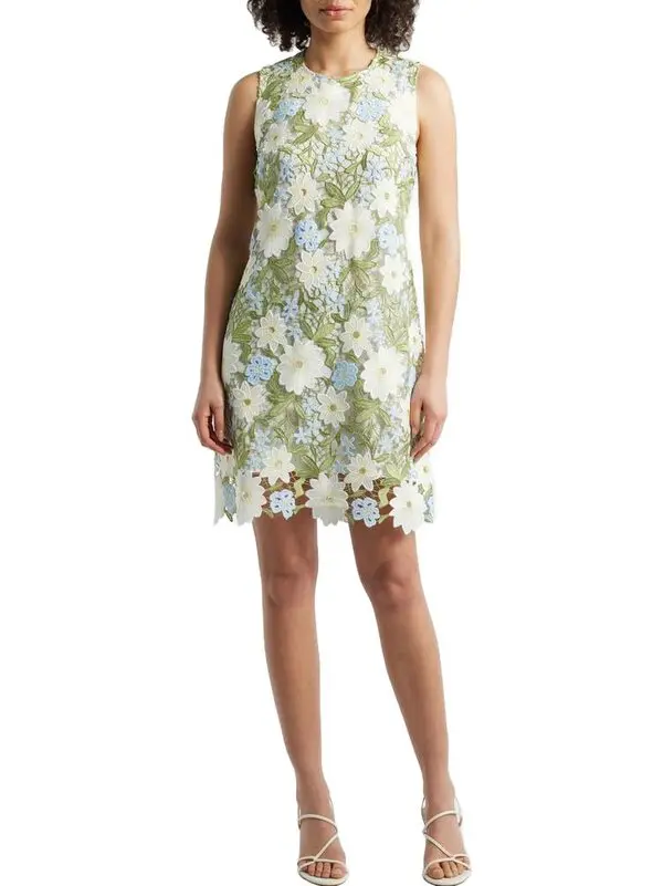 Sam Edelman Floral Lace Shift Dress - Ivory/green