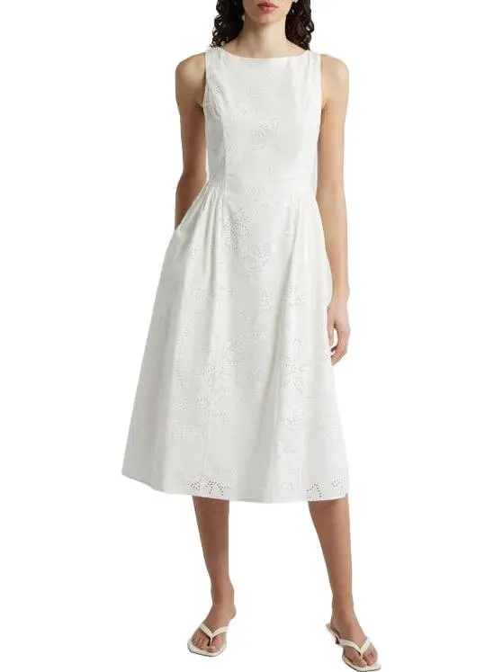 Sam Edelman Eyelet Sleeveless Fit & Flare Midi Dress - White