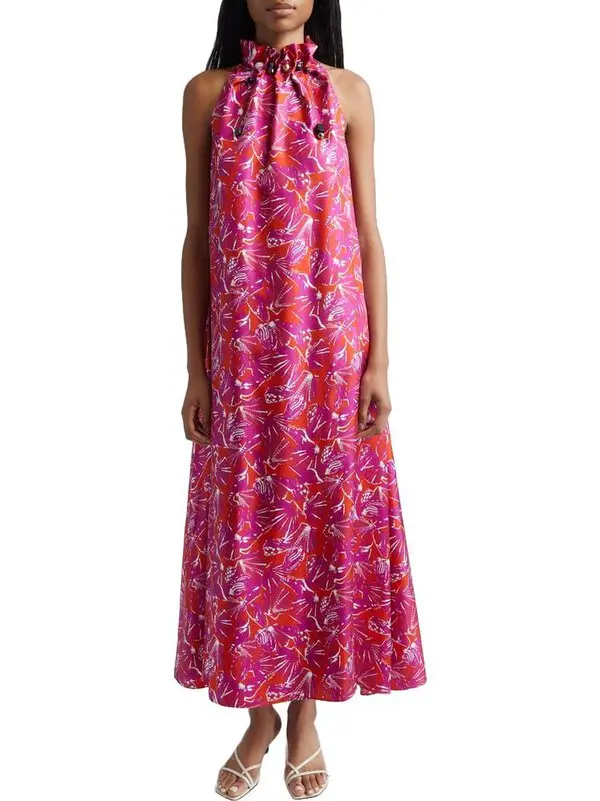 Max Mara Print Silk Twill Maxi Dress - Coral