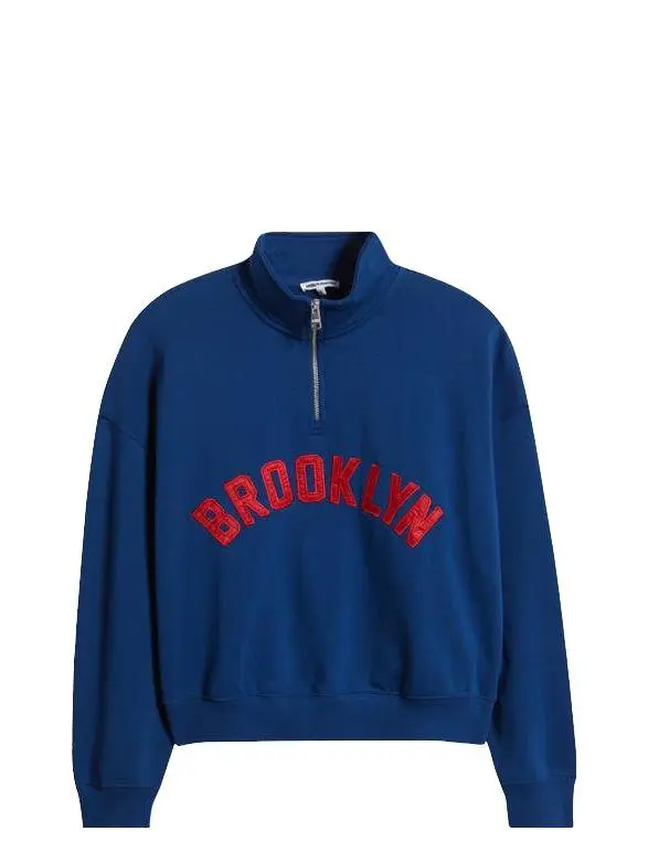 Brooklyn Industries Oversized Cotton Half Zip Sweatshirt - Navy Peony