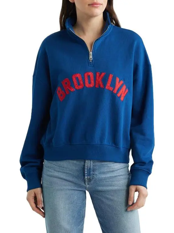 Brooklyn Industries Oversized Cotton Half Zip Sweatshirt - Navy Peony