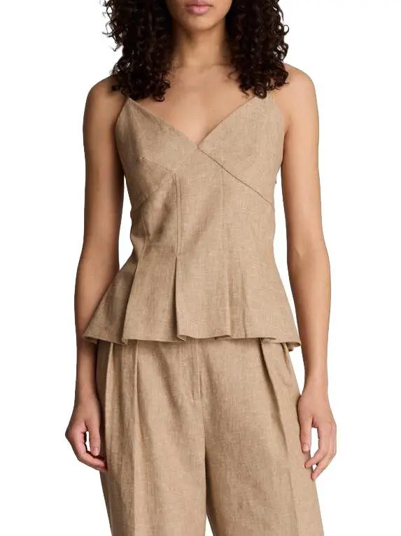 KENNETH COLE Pleat Hem Linen Blend Camisole - Mesa Taup/melange