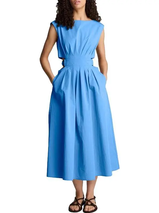 KENNETH COLE Cutout D-ring Tie Back Midi Dress - Lake Blue