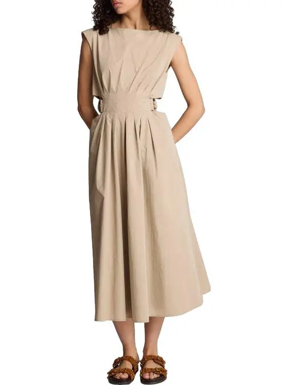 KENNETH COLE Cutout D-ring Tie Back Midi Dress - Timeless Taupe