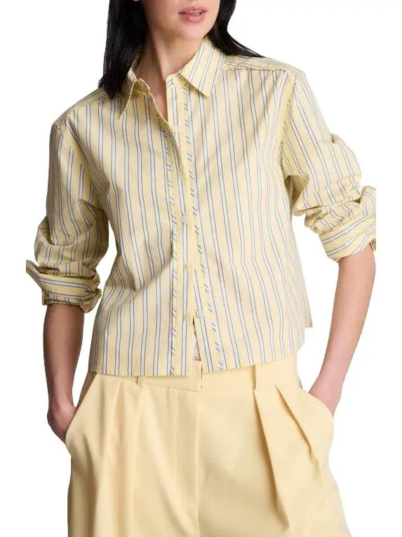 KENNETH COLE Stripe Crop Button-up Shirt - Pastel Yellow Multi