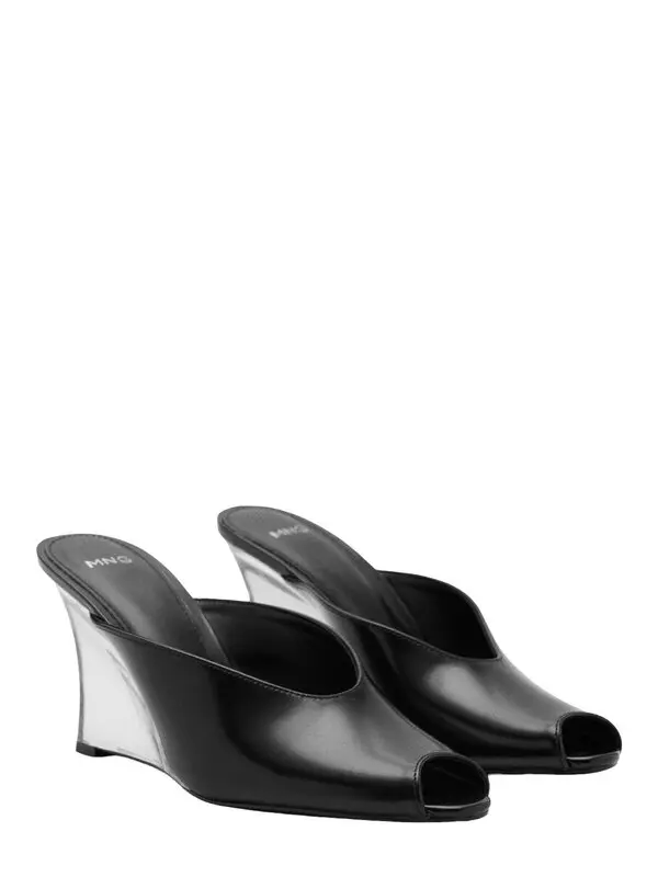 Mango Peep Toe Wedge Slide Sandal - Black