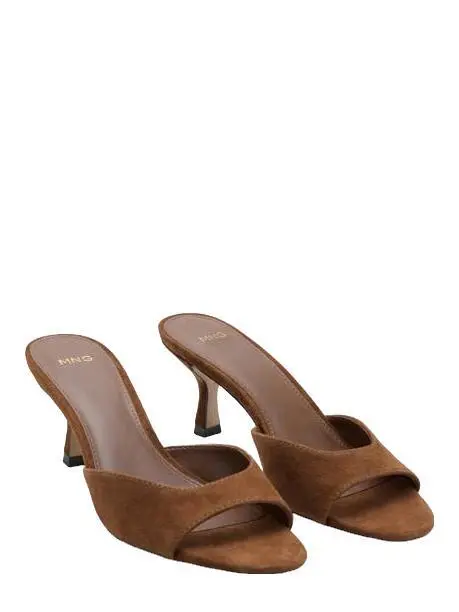 Mango Funnel Heel Suede Slide Sandals - Leather