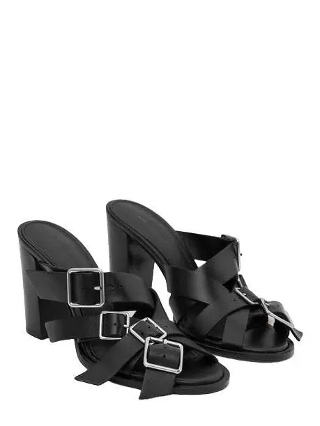 Mango Leather Slide Sandal - Black