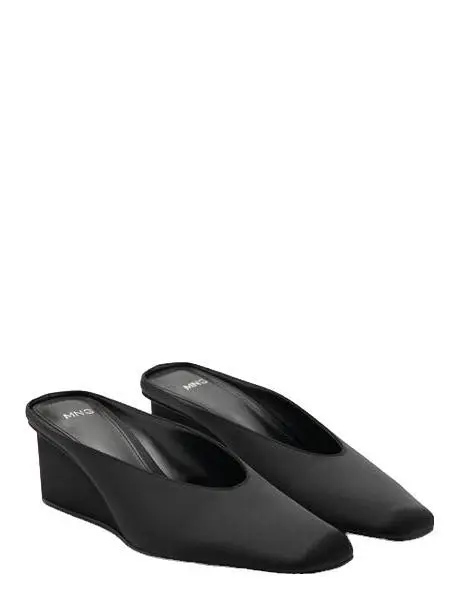 Mango Square Toe Wedge Mule - Black