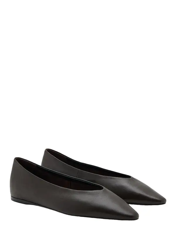 Mango Pointed Toe Leather Ballerinas - Chocolate