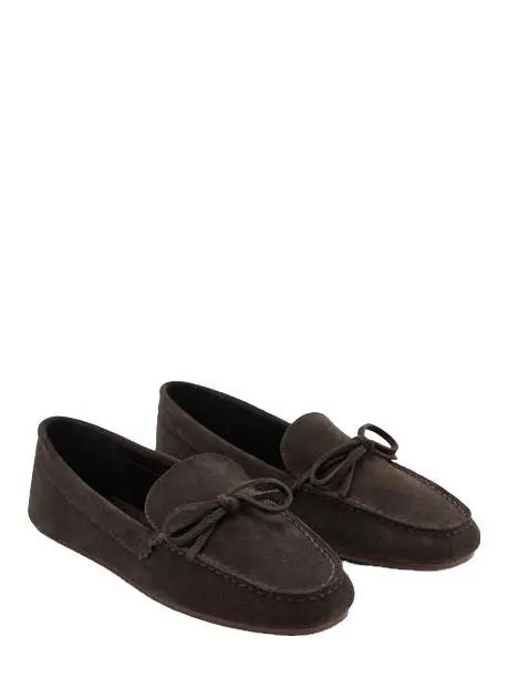 Mango Suede Bow Loafer - Chocolate