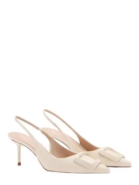 Mango Slingback Pointed Toe Pumps - Ecru