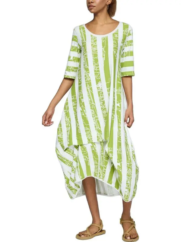 LUUKAA Striped Cotton Jersey Midi Dress - Lime