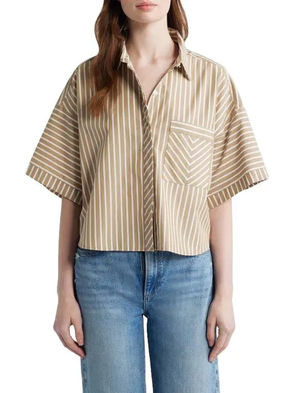 Rag & Bone Stripe Crop Button-up Shirt - Sea Stripe