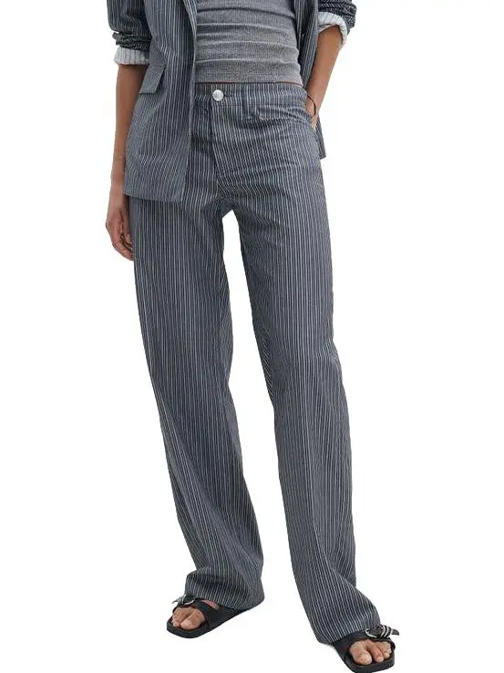 Rag & Bone Saige Stripe Straight Leg Cotton Poplin Pants - Salst