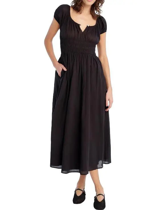 FAVORITE DAUGHTER The Swoon Smocked Midi Dress - Black