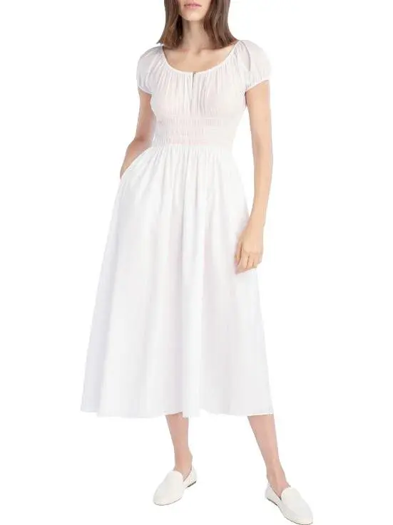 FAVORITE DAUGHTER The Swoon Smocked Midi Dress - White