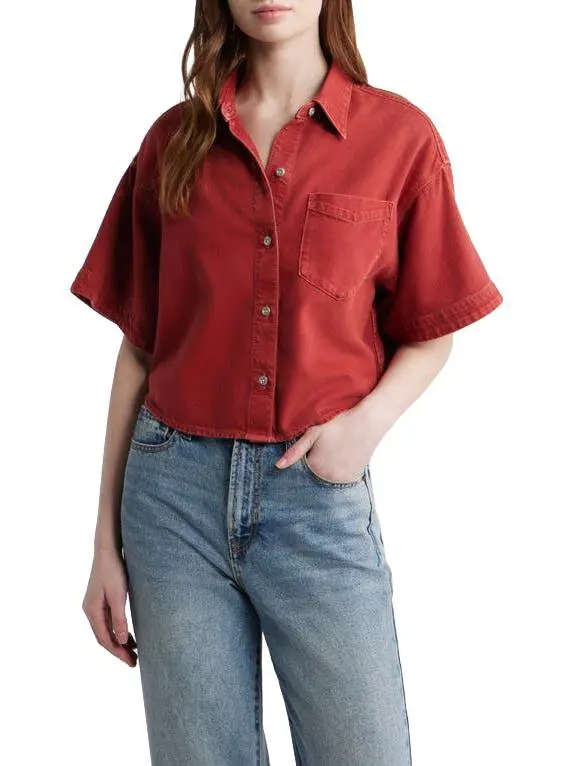 Rag & Bone Cotton-blend Marin Crop Button-up Shirt - Sienna Stne