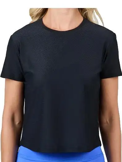 SOFIBELLA Mesh Short Sleeve Tennis Shirt - Black