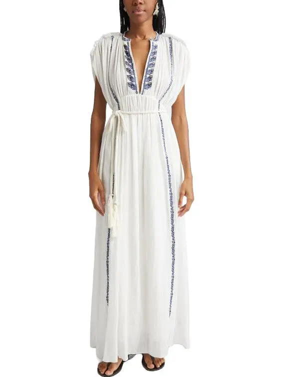 Isabel Marant Liviane Embroidered Maxi Dress - Ecru/blue