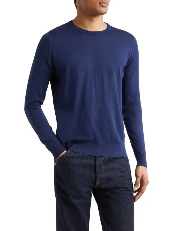 John Smedley Rowland Sea Island Cotton Sweater - French Navy
