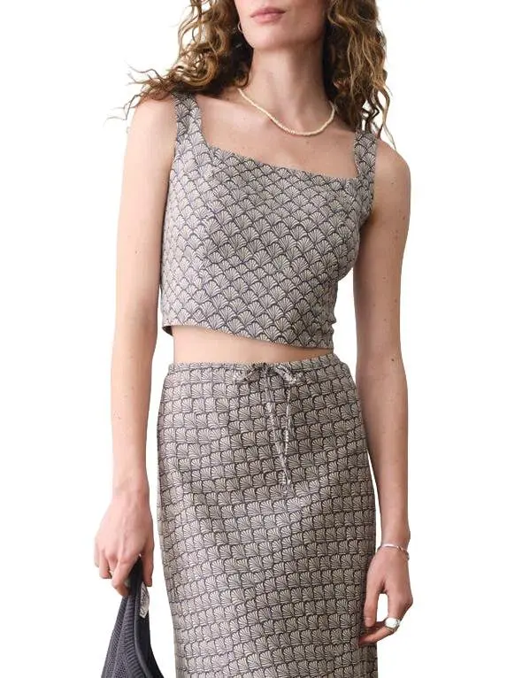 Marine Layer Zoe Seashell Print Hemp Blend Crop Tank - Navy Seashell