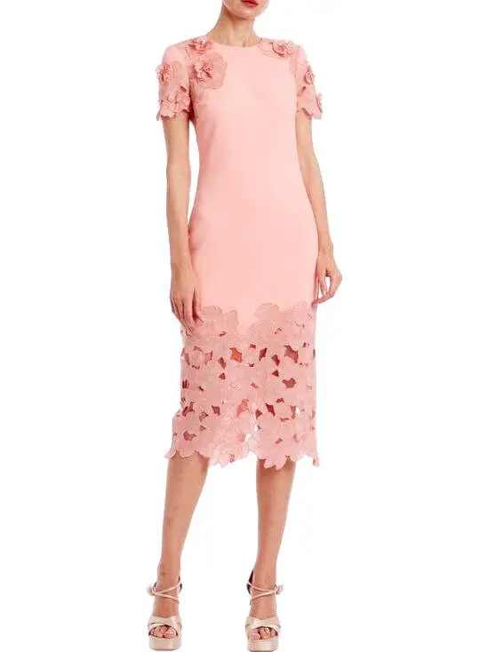 Badgley Mischka Floral Embellished Cocktail Dress - Coral
