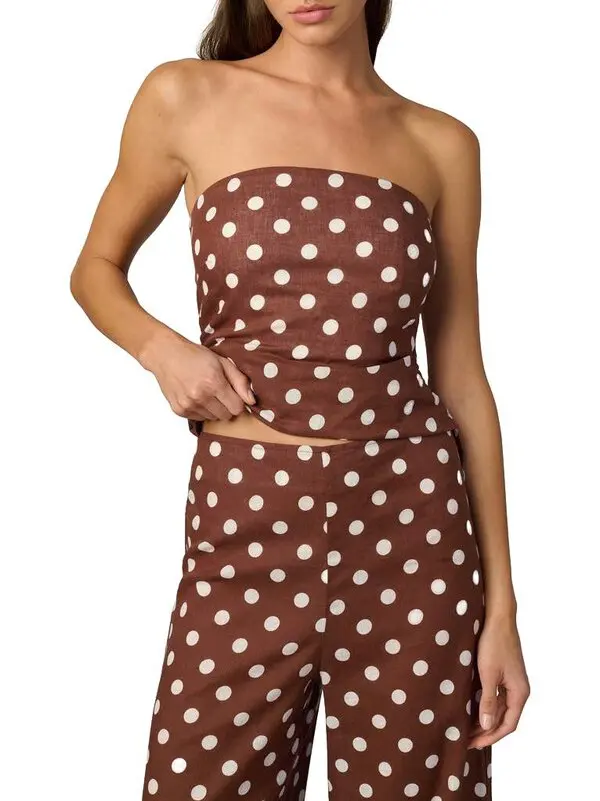 Joe's Jeans The Mariel Dot Strapless Linen & Cotton Top - Chocolate/ecru Dot